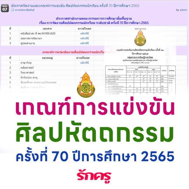 เกณฑ์การแข่งขันศิลปหัตถกรรม ครั้งที่ 70 ปีการศึกษา 2565 รักครูcom